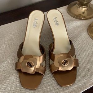Judith | Shoes | New Judith Bronze Flower Wedge Shoes | Poshmark